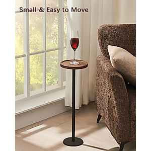 KJGKK Drink Table, Small Pedestal Side Table, Round Cocktail Table, Accent End Table with Metal Base, for Small Spaces, Brown & Black