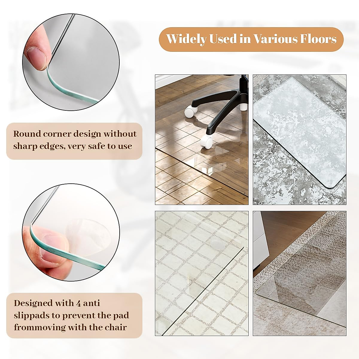 [Tempered Glass] 36" x 46" Glass Chair Mat, Heavy Duty Hard Tempered Glass Mat with Round Corner and Polished Edge, Transparent Glass Office Chair Mat for Office and Home Hard Floor or Carpeted