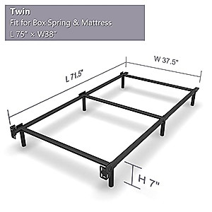 EMODA Metal Twin Bed Frames Support Base for Box Spring and Mattress, 7 Inch Sturdy Platform Tool-Free and Easy Assembly, Black