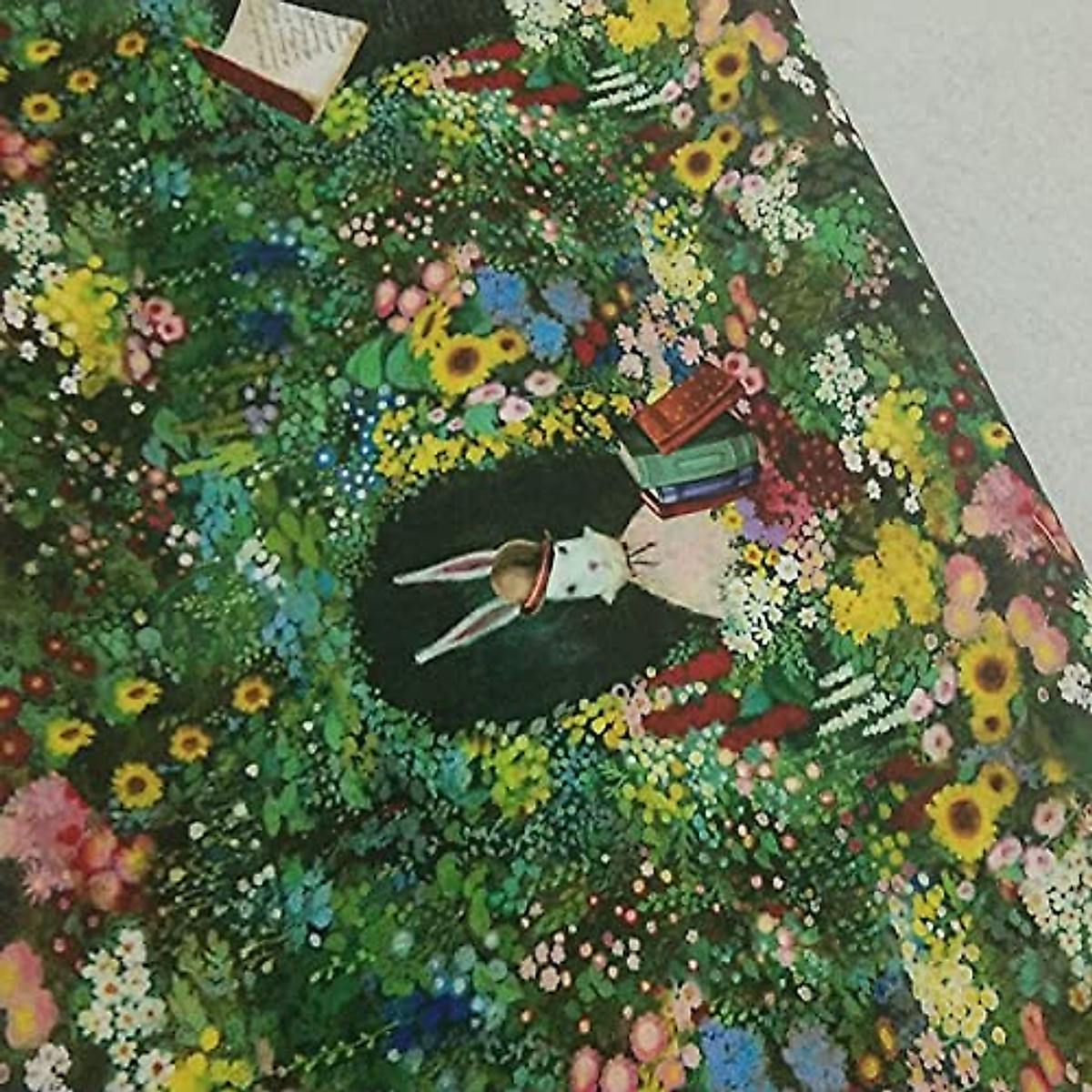 PUMCRAFT Sewing Fabric 100% Cotton Fabric Rabbits & Green Grassland Colorful Flower Printed Sewing Cloth Dress Clothing Textile - 50cm Fabric Patchwork Craft