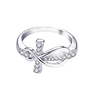 JO WISDOM 925 Sterling Silver Cubic Zirconia Cross Infinity Ring Size 7