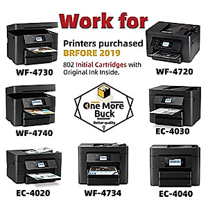 OneMoreBuck Repackaged 802 Orginal Ink Cartridges for 802 T802 to use with WF-4730 WF-4734 WF-4740 WF-4720 EC-4020 EC-4030, 4 Colors (Black, Cyan, Magenta, Yellow)