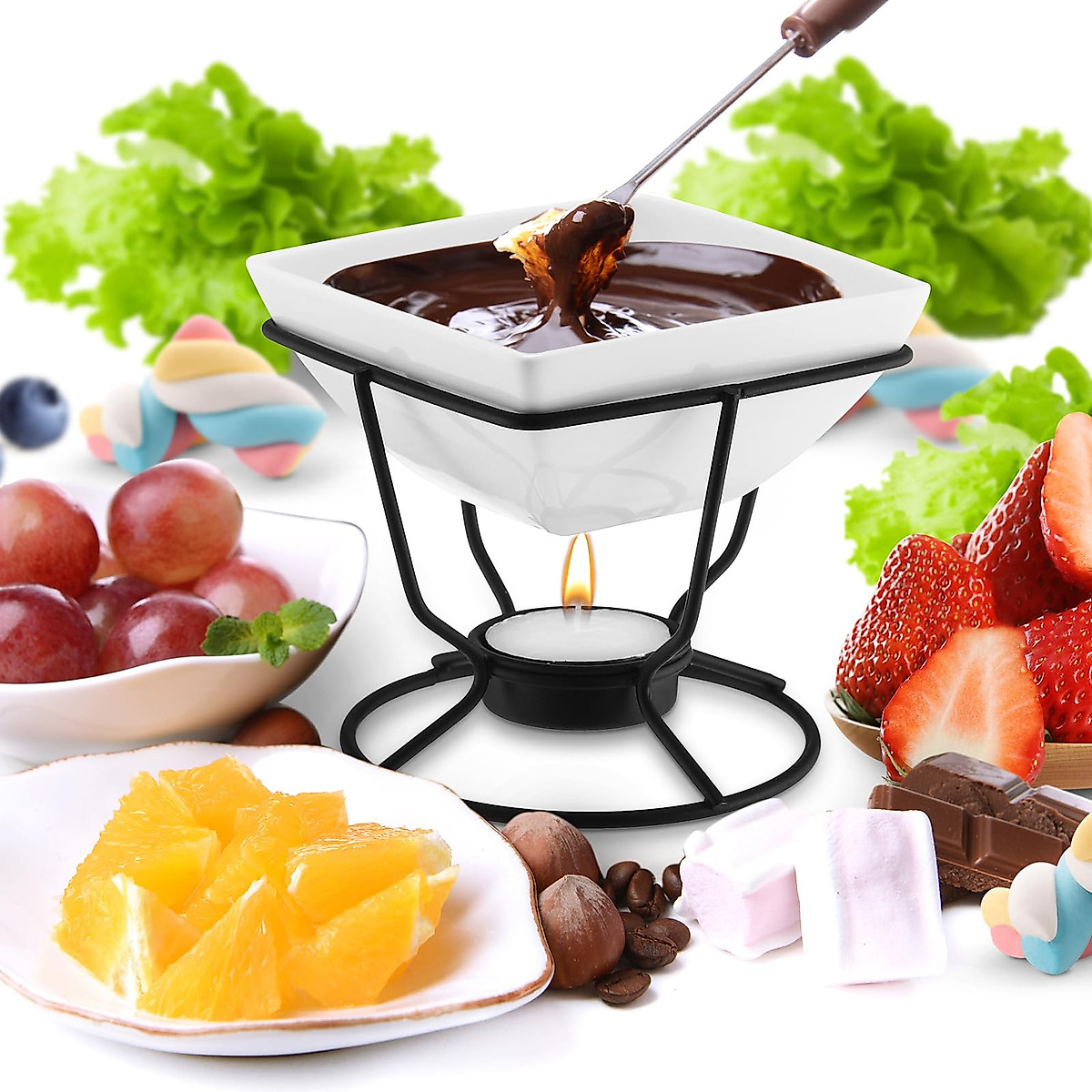 Fabbay 8 Set Ceramic Butter Warmers for Seafood with 32 Tealight Candles 4oz Butter Warmer Pot Ceramic Bowl for Chocolate Butter Cheese Fondue Food Crab Lobster, Dishwasher Microwave Oven Safe