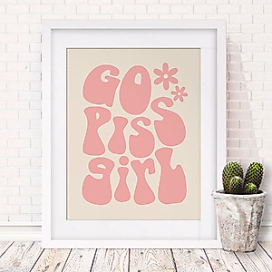 Go Piss Girl Wall Art Trendy Wall Art Funny Cute Gift Idea Apartment Decor Pink Bathroom Print Aesthetic Room Decoration Funny Retro Dorm Room Decor Preppy Girl Wall Art (8x10 inches, Pink)