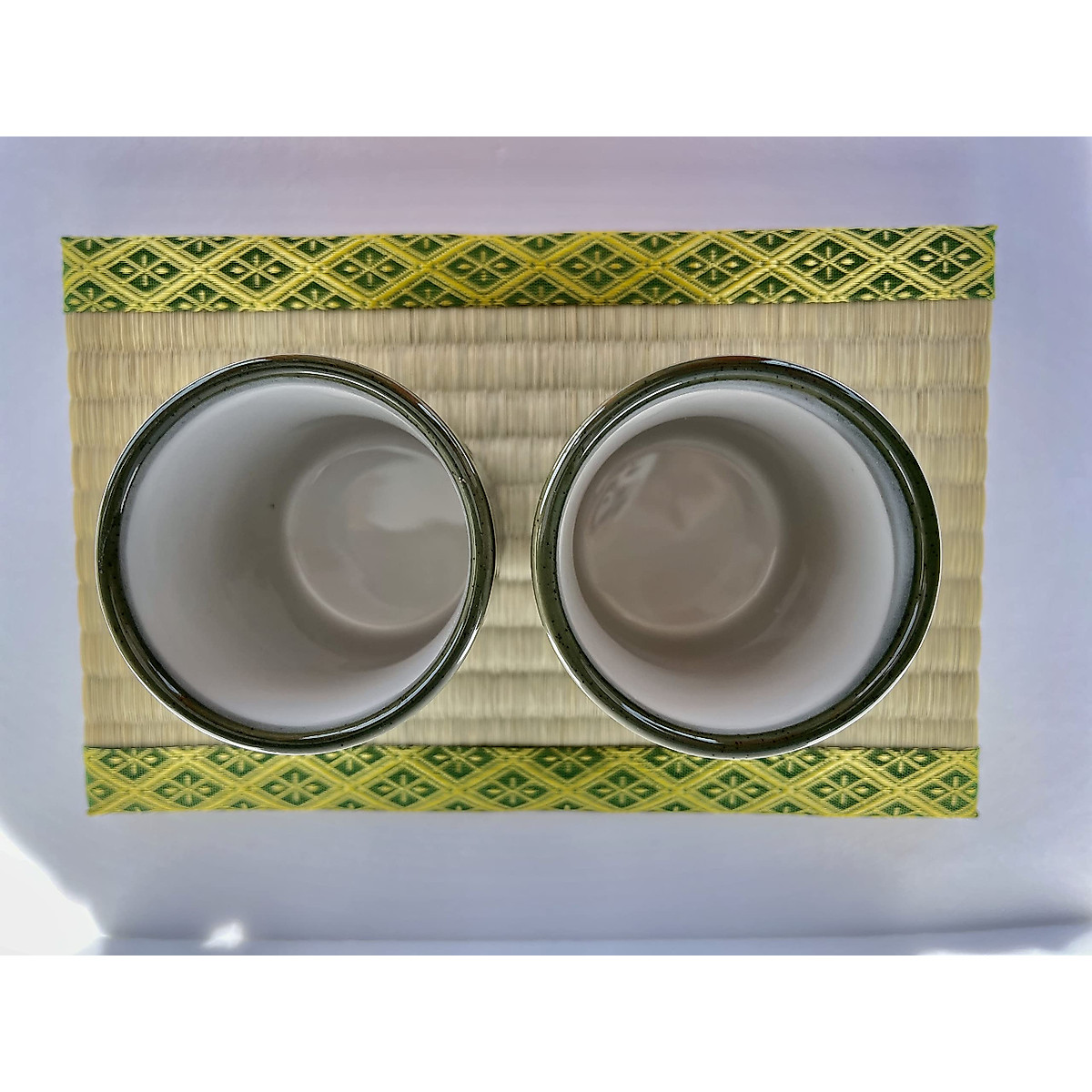 Mino Ware Japanese Traditional Yunomi Tea cups, 10.1 fl. oz, Set of 2 Authentic, Reed Motif Design Mashiko for Hot Green Tea, Matcha tea, Bancha from Japan