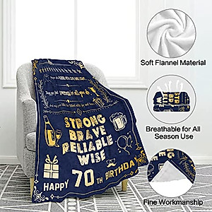 70th Birthday Gifts for Men, 70th Birthday Gifts for Him, 70 Year Old Birthday Gifts for Men, 70th Blanket 70th Birthday Decorations for Men, Gift for 70th Birthday Men, Navy Blue Blanket 60Lx50W Inch