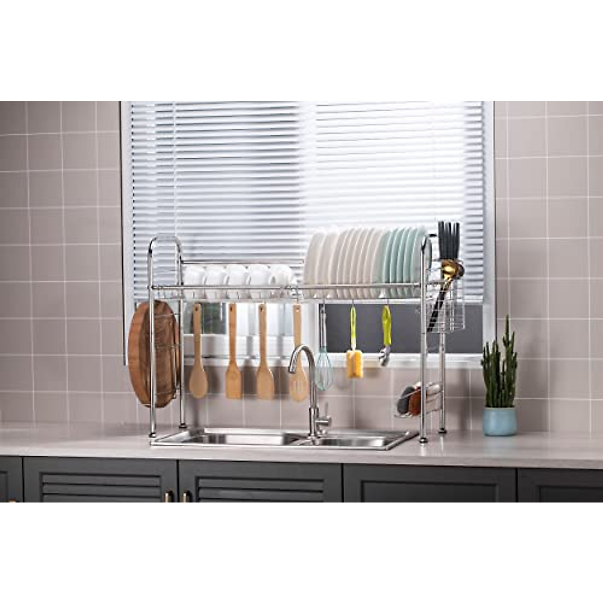 Premium Racks Professional Over The Sink Dish Rack - Fully Customizable - Multipurpose - Large Capacity (Stainless Steel)
