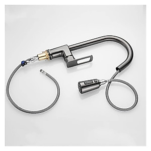 HOONWEAR Kitchen Sink Faucet Gun Gray Matching Hot and Cold Bath Mixer Tap Modern 360° Rotation Pull Down Spout Mixer Tap Faucet, CF001