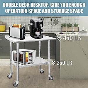 HALLY Stainless Steel Table for Prep & Work 24 x 36 Inches with Caster Wheels, NSF Commercial Heavy Duty Table with Undershelf and Backsplash for Restaurant, Home and Hotel