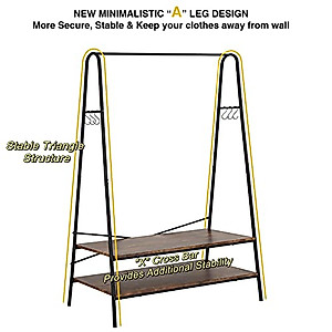 Finnhomy 39.4“L Clothes Rack with 2 Wood Shelves, Clothing Racks for Hanging Clothes Heavy Duty Garment Display Rack, Rustic Metal Portable Closet with Shoes Rack for Bedroom/Entryway/Boutiques