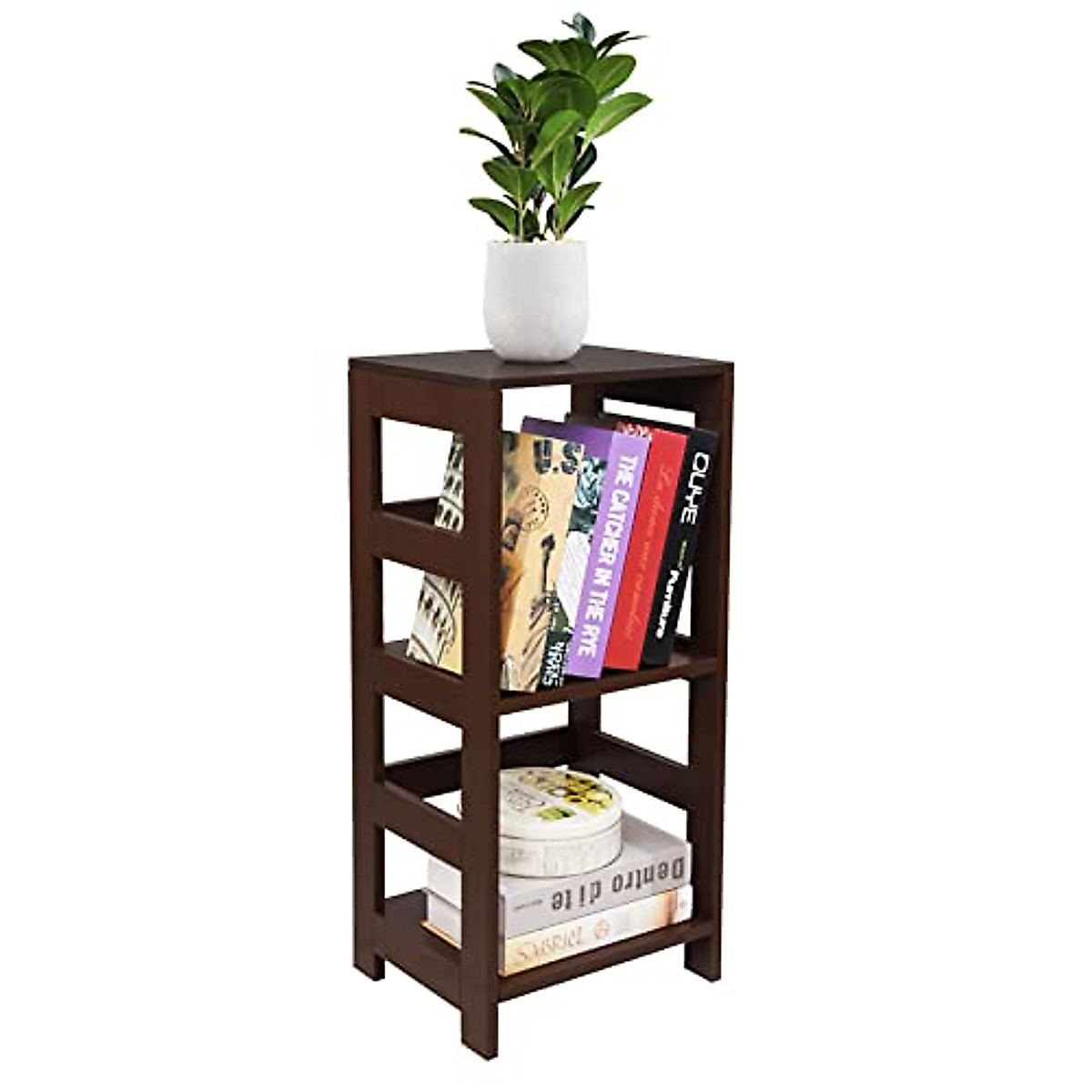 Small Bookshelf for Small Spaces, 3 Tier Book Shelf Organizer, Wooden Narrow Bookcase, Short Bookshelf for Bedroom, Living Room, Home, Office (13" W x 11" D x 29" H, Dark Brown)
