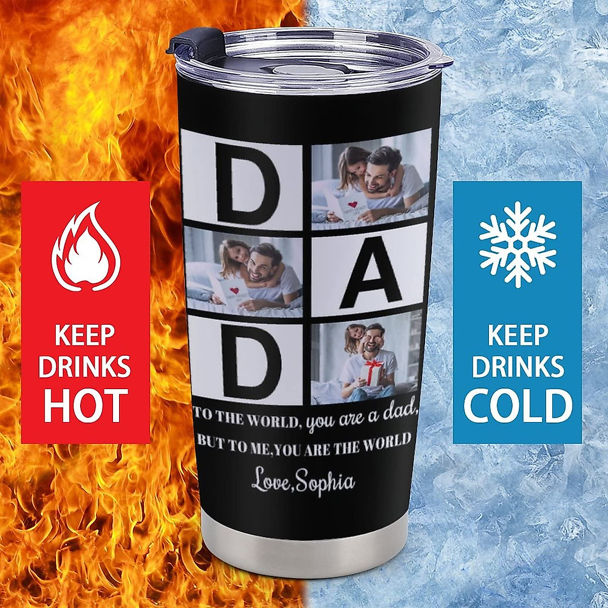 Personalized Picture Travel Tumbler for Dad Gift on Father's Day from Daughter Son Custom Coffee Mug with Text Photo Cup