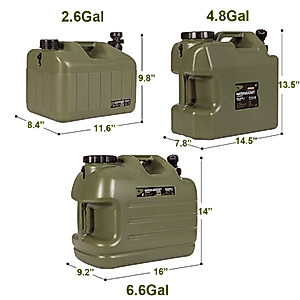 DESERT & FOX Water Container with Spigot 2.6/4.8/6.6Gal PE Water Storage Carrier Portable Green Bucket for Camping Hiking Picnic BBQ(Green 4.8Gal)