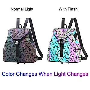 Geometric Backpack Luminous Backpacks Holographic Reflective Bag Lumikay Bags Irredescent Rucksack Rainbow (Style2+wallet set)