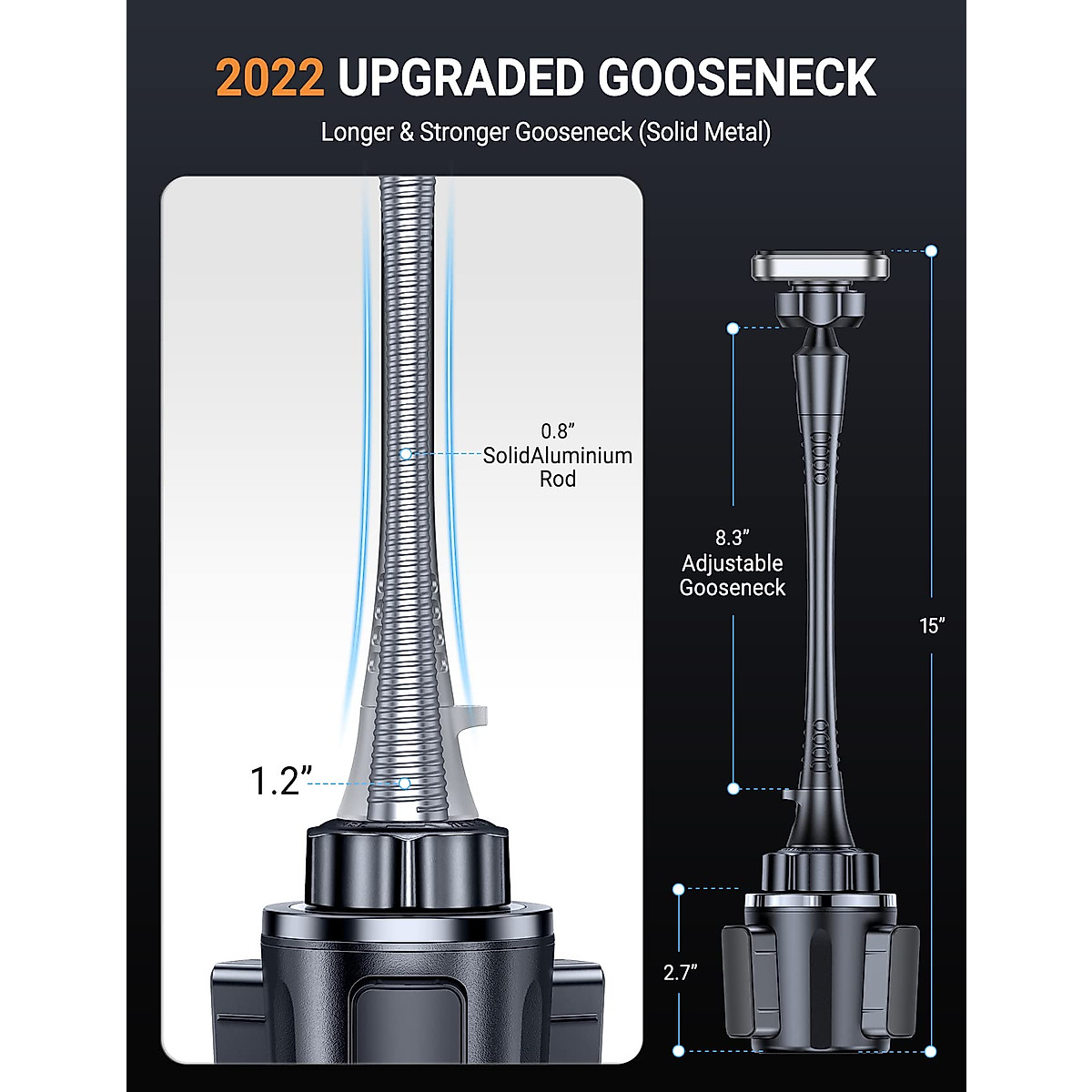 [Upgraded 15in] TORRAS Magnetic Car Cup Holder Phone Mount Adjustable Gooseneck Cup Holder Phone Holder for Car Compatible with iPhone Samsung and All Cell Phones