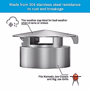 Skyflame Stainless Steel Grill Vented Chimney Top Cap Compatible with Kamado Joe Classic & Pit Boss Charcoal Grill