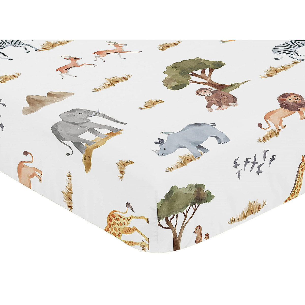 Sweet Jojo Designs Jungle Animals Boy Girl Fitted Crib Sheet Baby Toddler Nursery Hunter Green Yellow Grey Rust Orange Black White Wildlife Safari Animal Elephant Giraffe Lion Monkey Leopard Cheetah