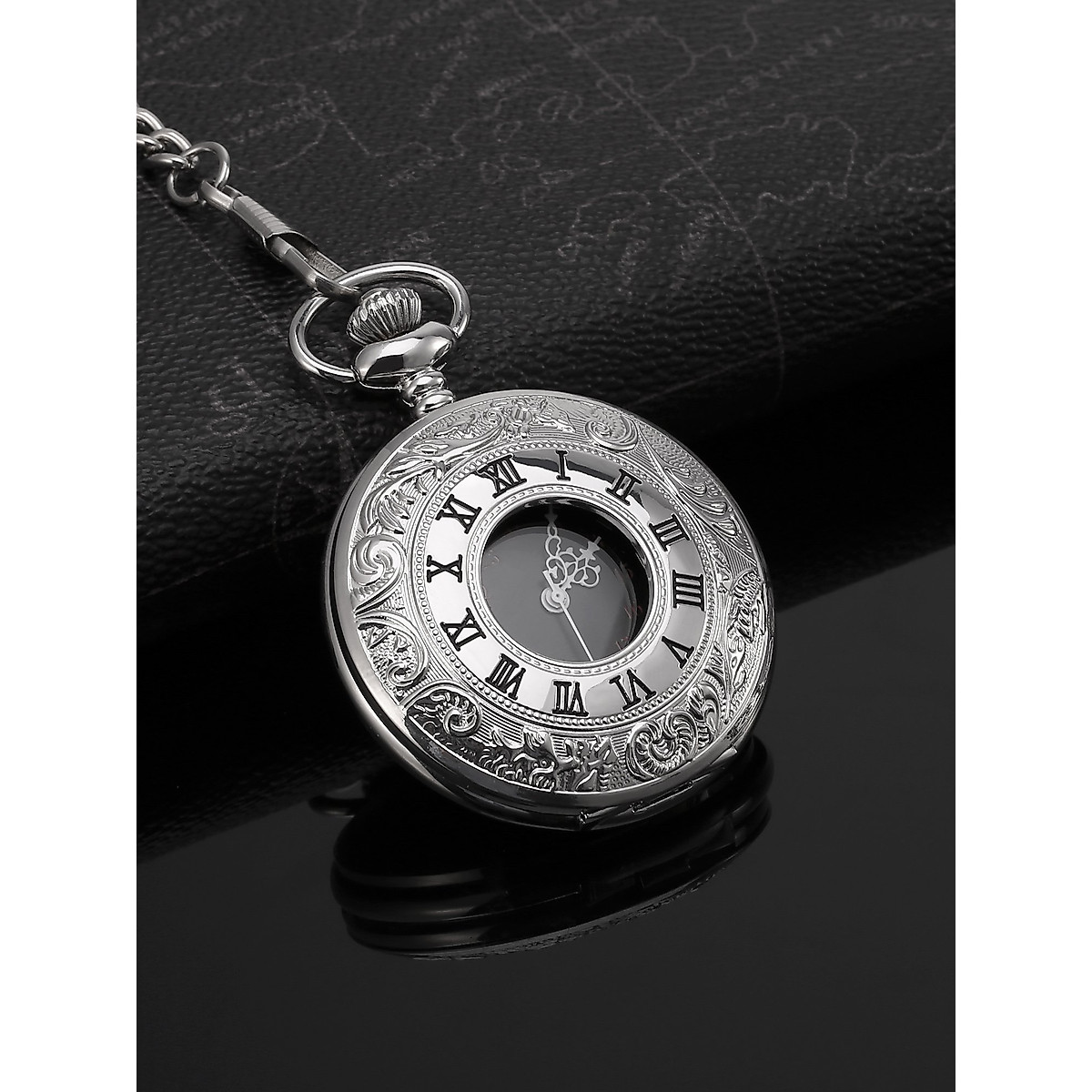 Hicarer Vintage Pocket Watch Steel Men Watch with Chain (Silver)
