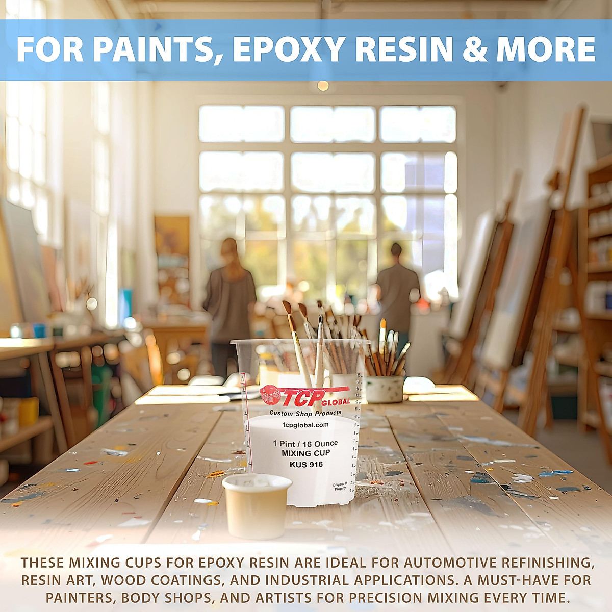 (Full Case of 100 each - Pint (16oz) Paint Mixing Cups) by Custom Shop - Cups have calibrated mixing ratios on side of cup Box of 100 Cups Epoxy Resin Epoxy Resin