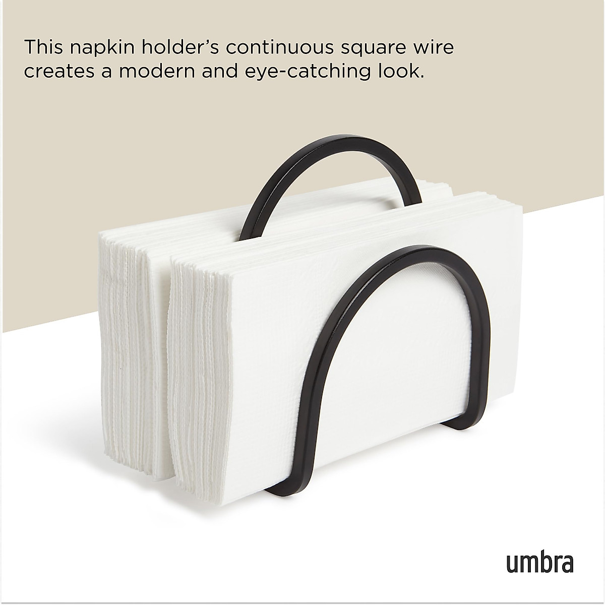 Umbra Squire Napkin Holder for Kitchen, Works with Square and Rectangular Napkins for Dinner, Luncheon or Cocktail, Black