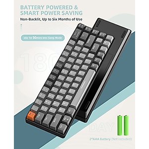 ZIYOU LANG RK68 60% Wireless Mechanical Keyboard,Bluetooth 5.0/2.4Ghz Dual Mode Receiver,Hot-Swappable Mini 68-Key,Retro Color Keycaps,Linear Red Switch,Ultra Power Saving for PC PS4 Xbox iPhone ipad