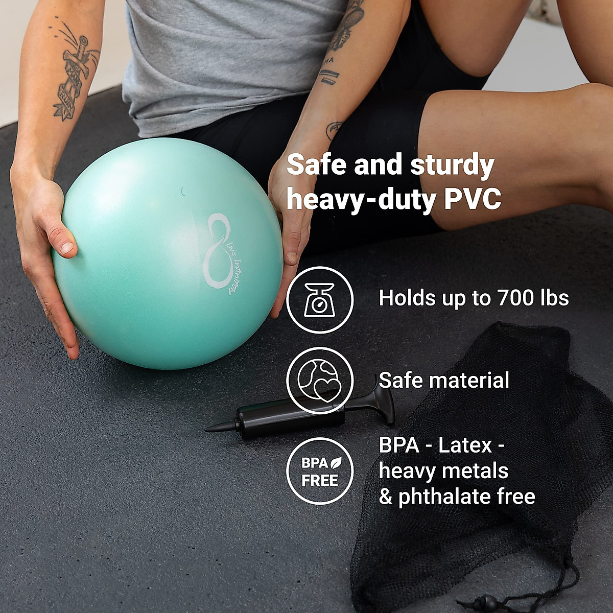 Live Infinitely Pilates Ball 9 Inch with Pump | Small Yoga Balls with Digital Workout eBook | Mini Stability Ball for Pilates, Barre, Yoga & Home Exercise (Mint)