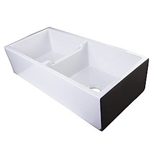 ALFI brand AB3918DB-W Smooth Thick Wall Fireclay Double Bowl Farm Sink, 39", White