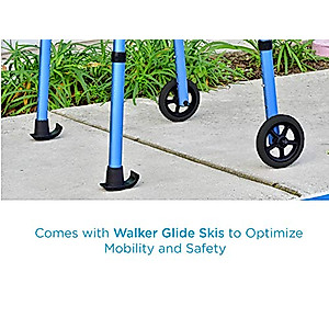 NOVA Medical Products Folding Walker with 5” Front Wheels, Glide Skis and Mobility Bag, Portable and Great for Travel, Blue