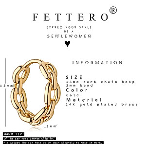 FETTERO Gold Huggie Hoop Earrings for Women Gold Plated Dainty Hypoallergenic Earrings Twist Link Hoops Simple Minimalist Earring Jewelry for Women