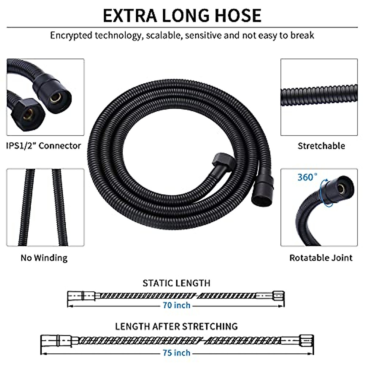 G-Promise Double Height Positioning Shower Head, High Pressure Shower Heads with Handheld Spray, Adjustable Metal Holder, Extra Long Stainless Steel Flexible Hose