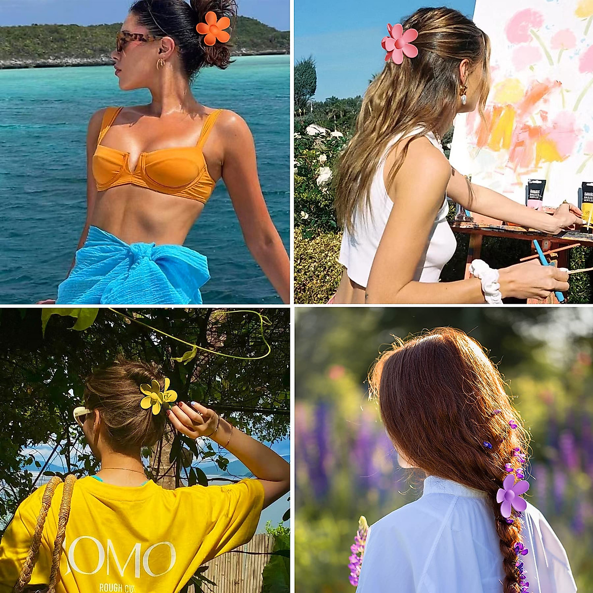 Tyfthui 8 Pieces Flower Hair Clips, Matte Daisy Hair Claw Clips, 8 Colors Cute Hair Clips, Non-Slip Strong Clips for Women's Thick and Thin Hair, Women's Hair Accessories, Gifts for Girls (Color A)