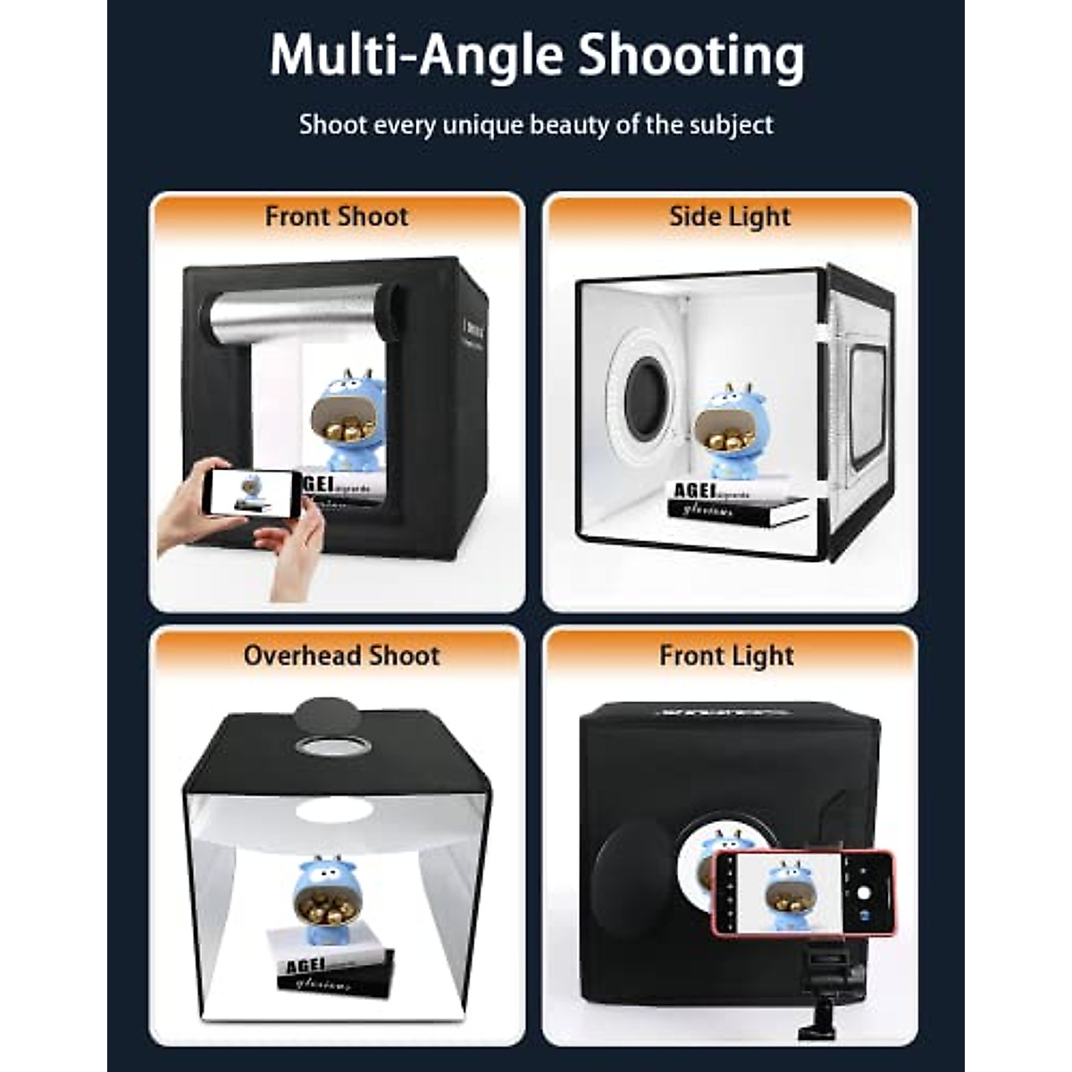 Light Box Photography, DUCLUS Portable Photo Studio Booth Box, 12" x 12" Professional Mini Shooting Tents with 112 LED Lights Dimmable, 6 Backdrops for Small Product: Jewelry, Miniature Models etc.