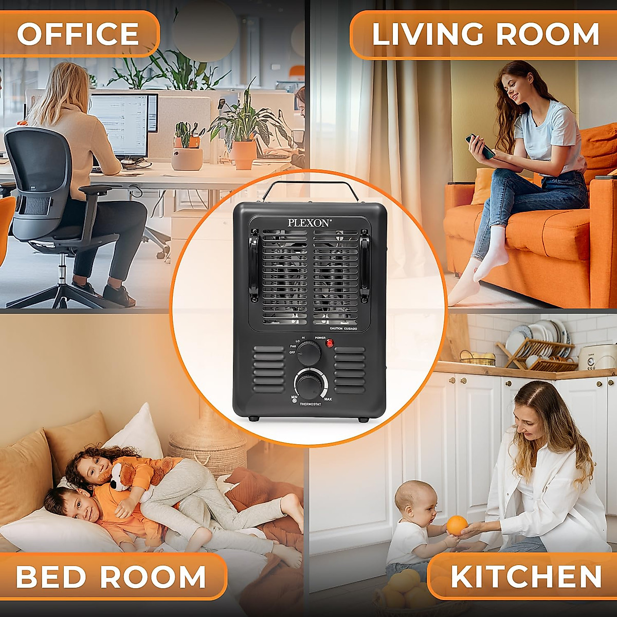 Plexon Milkhouse Utility Electric Space Heater with Thermostat Adjustable Overheat Protection Perfect for Garage or Greenhouse Workshop Comfort Home 1500 Watt Black