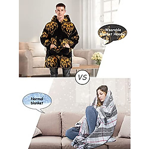 Lushforest Wearable Blanket oversized Hoodie, Super Warm and Cozy Sherpa Fleece Hooded body Sweatshirt Blanket, Thick Flannel Blanket with Elastic Sleeves and Giant Pocket for Women Adults Men Teens