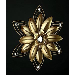 Elico Ltd. Gold Finish Jeweled 3D Metal Art Flower Wall Sculpture Set of 3 MCM Décor 11.25 Inches in Diameter