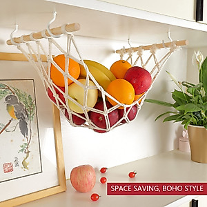 Evbopa Hanging Fruit Hammock for Kitchen Under Cabinet Macrame Fruit Basket for Bananas Fruit Storage with Hooks for Kitchen Décor