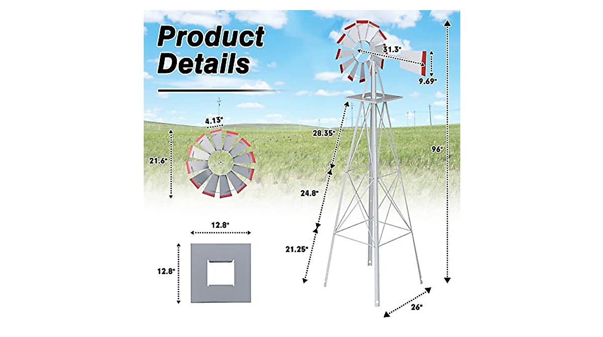 Crownland 8FT Ornamental Windmill - Durable Garden Decor & Wind Indicator