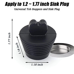 Bathtub Stoppers, Universal Tub Stoppers for Bathtub, Silicone Bathroom Sink Drain Plug Bath Stopper for Kitchen Bathtub Sink Drains (2 Pack, Black, Gray)