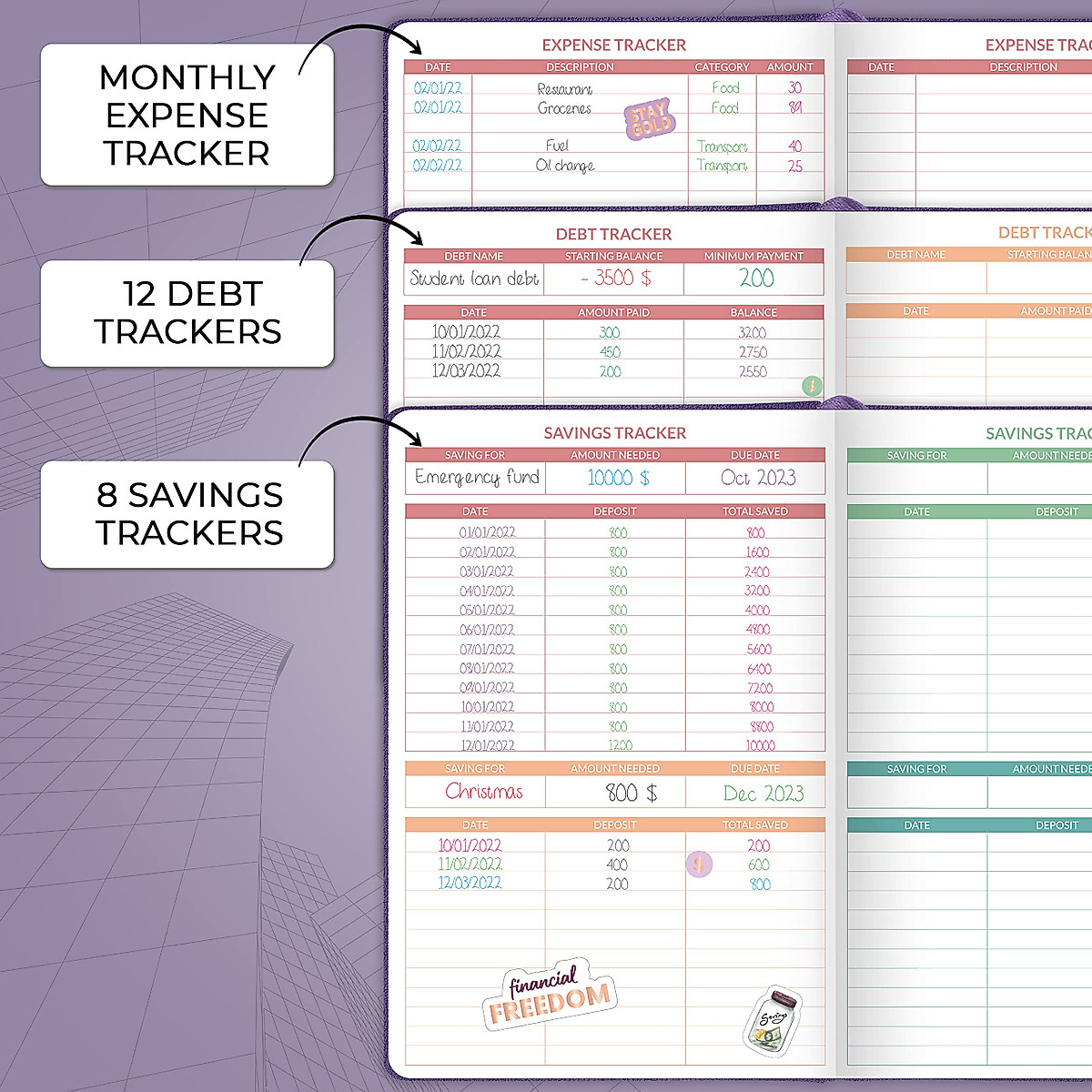 Skyline Budget Planner – Undated Monthly Budgeting Book & Money Expense Tracker – Financial Notebook to Track Personal & Household Finances – Simple Budget Journal – A5 Size, Hardcover (Purple)