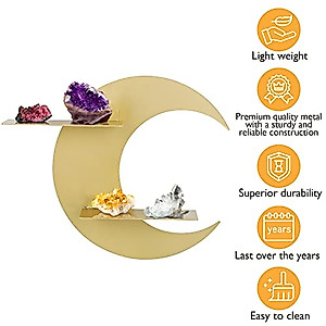 RERAUM 13" Cresent Moon Wall Shelf (Metal Champaign Gold) for Wall Decor, Crystal Display and Boho Shelf Decor
