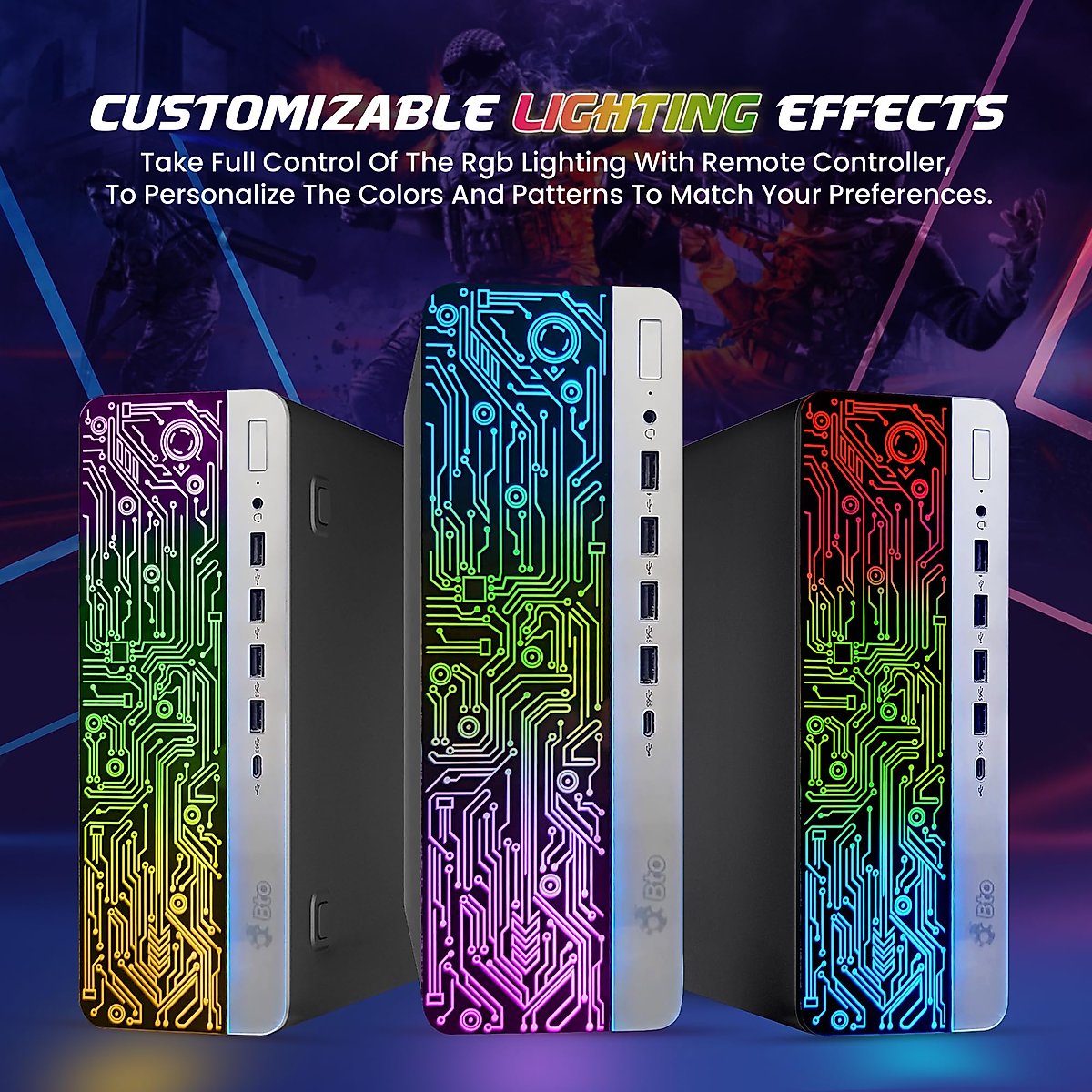 BTO RGB Prebuilt Gaming PC Desktop - Intel Core i5 7th Gen, 16GB DDR4 Ram, 1TB SSD, AMD Radeon RX-550 4GB GDDR5 Graphics Card, Windows 10 Pro, Computer Tower for PC Gaming, HDMI, DP (Renewed)