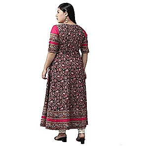 Yash Gallery Women's Plus Size Cotton Floral Printed Anarkali kurta (Black)