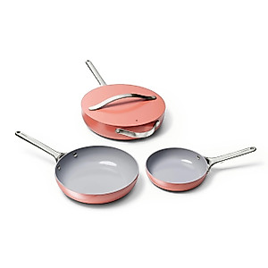 Caraway Fry Pan Trio - Non-Stick Frying Pans (10.5” & 8”) & Non-Stick Saute Pan - Non Toxic, PTFE & PFOA Free - Oven Safe & Compatible with All Stovetops (Gas, Electric & Induction) - Perracotta