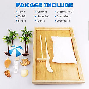 Japanese Zen Garden for Desk White Beach 12" x 8" Desktop Mini Zen Garden with White Sand Artificial Bonsai Tree Rocks Rakes & Accessories Meditation Zen Gifts Sand Tray Play Kit for Kids Adult