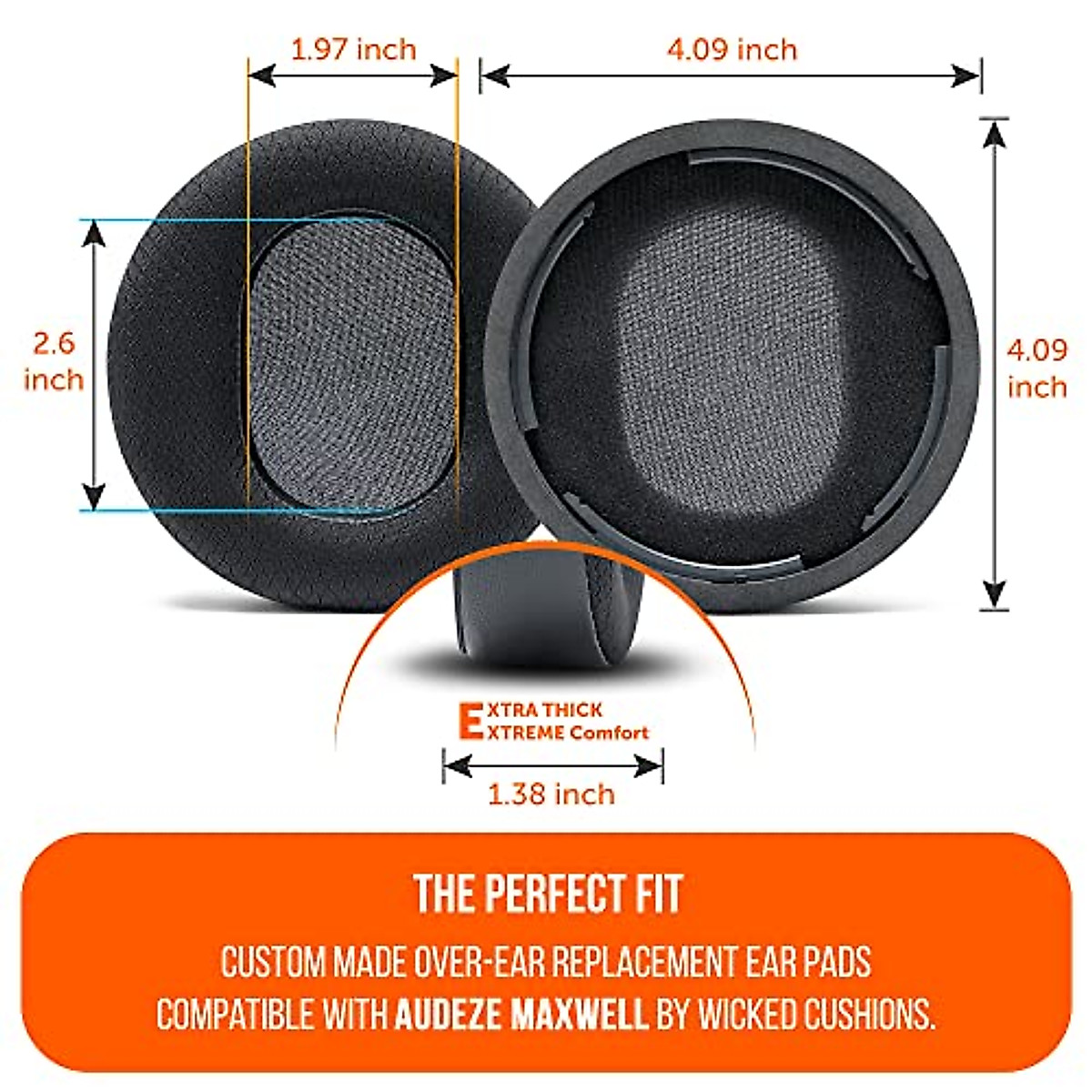 WC Freeze Maxwell - Cooling Gel Replacement Earpads for Audeze Maxwell Headphones by Wicked Cushions - Elevate Comfort, Durability, Thickness & Sound Isolation for Epic Gaming Sessions | Black