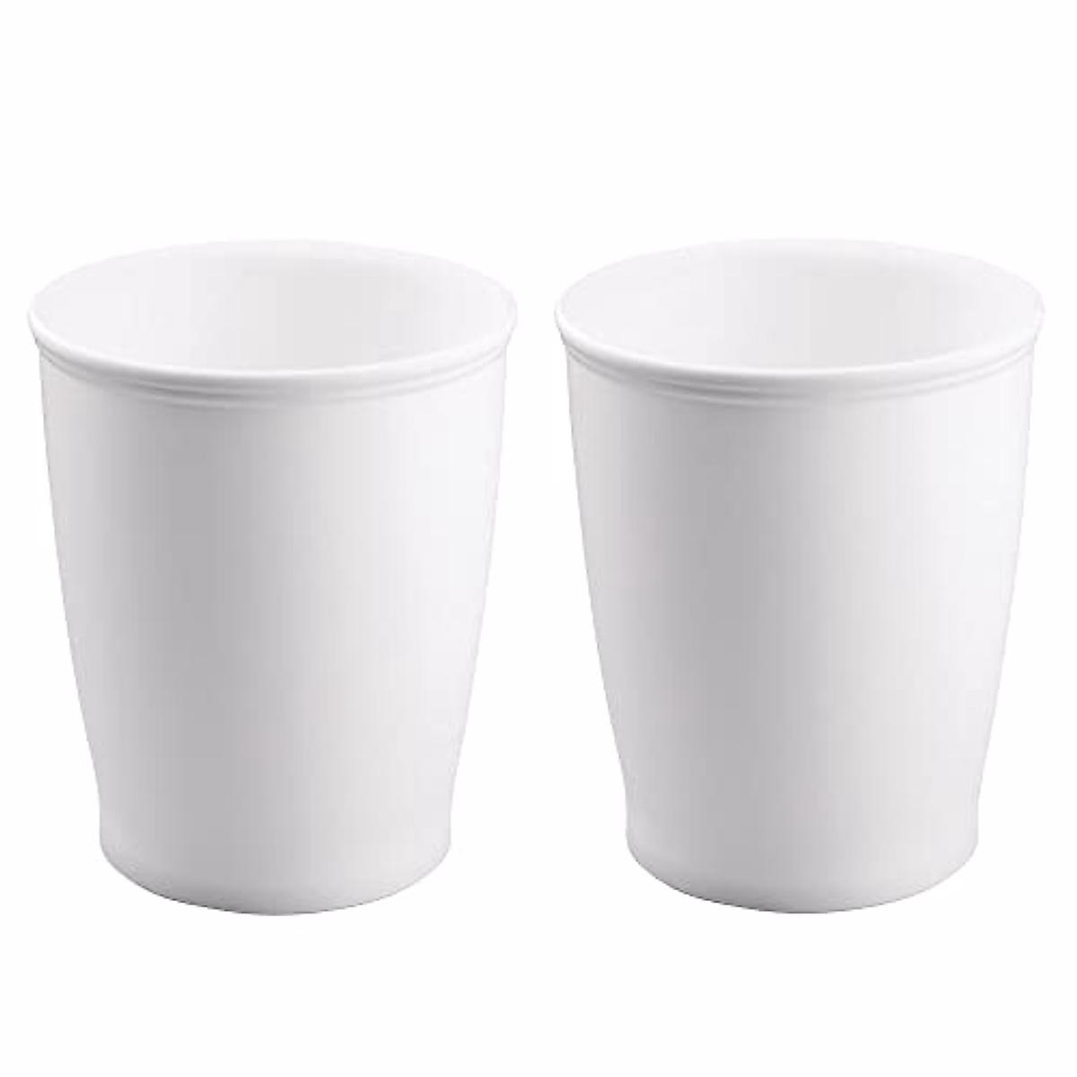 mDesign Plastic Modern Round Shatter-Resistant Small 1.6 Gallon Trash Can Wastebasket, Garbage Container Bin for Bathrooms, Kitchens, Home Offices, Dorm Rooms - Hyde Collection - 2 Pack, White