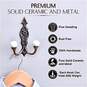 Indian Shelf Double Peg Hook- White Coat Hooks- Wall Mount Ceramic Wall Hooks- Hooks for Hanging Coats- Decorative Wall Hooks- Heavy Duty Wall Hook- Unique Hook- Decorative Hooks for Hanging Clothes