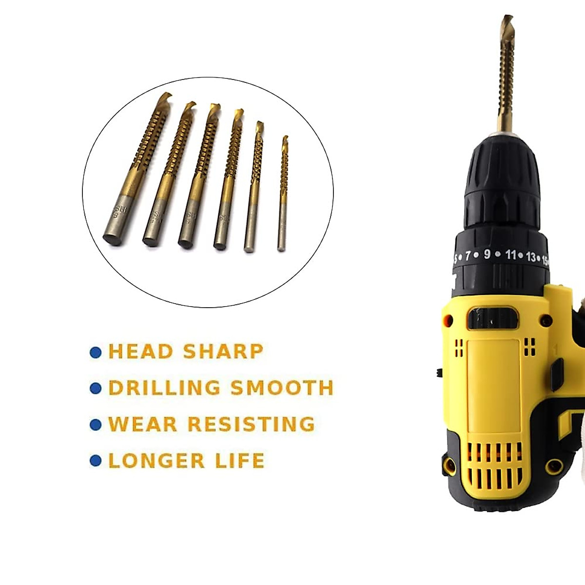 PERFACTOOL 6Pcs Titanium Nitride Coated Twist Drill Bits Set Straight Shank, 4241 high-Speed Steel,135 Degree Tip,Cobalt Drill bit Set Power Tool for Hardened Metal, Stainless Steel, Plastic and Wood