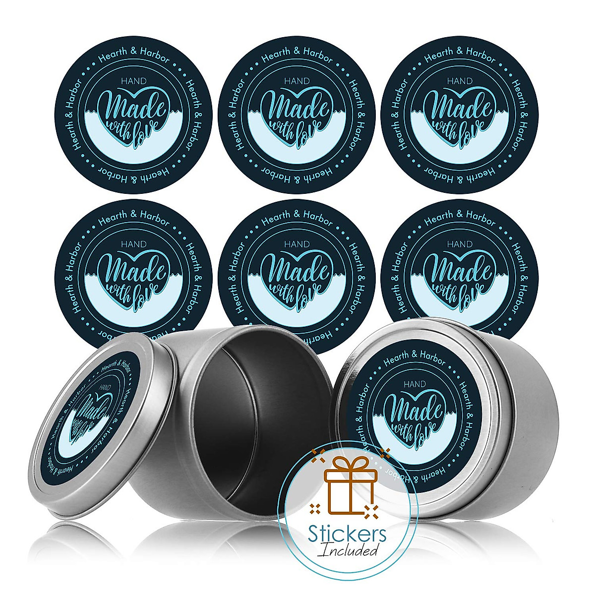 Hearth & Harbor Tin Candle Jars for Making Candles - DIY Candle Containers with Lids - Metal Candle Jars - Bulk Tins Storage for Candle (24, Stainless Steel)