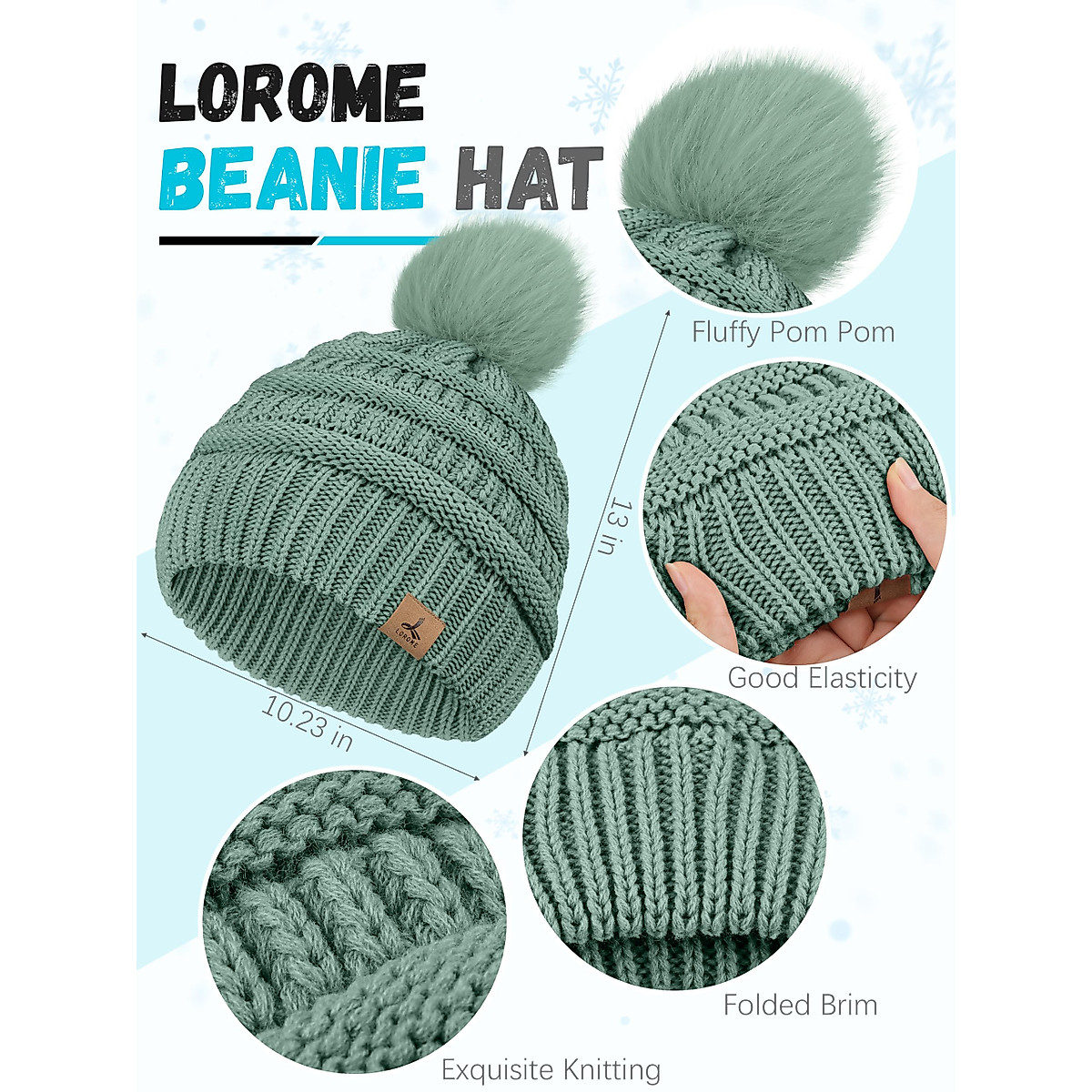 Winter Hat Scarf Gloves and Ear Warmer, Warm Knit Beanie Hat Touch Screen Gloves Set Winter Gifts Neck Scarves for Women Mint Green